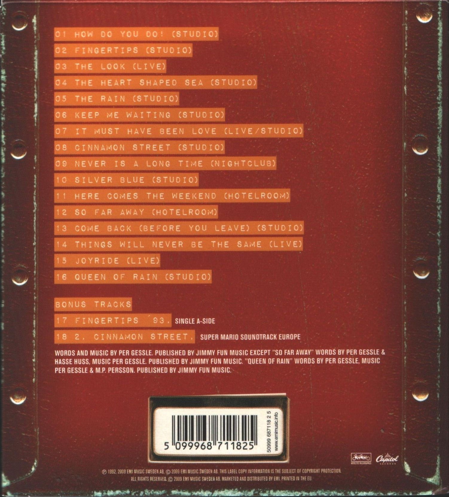 Roxette Tourism : Back EU | CD Covers | Cover Century | Over 1.000.000 ...